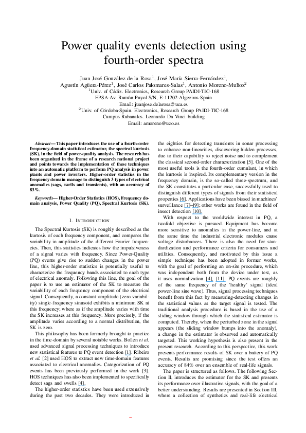 (PDF) Power quality events detection using fourth-order spectra