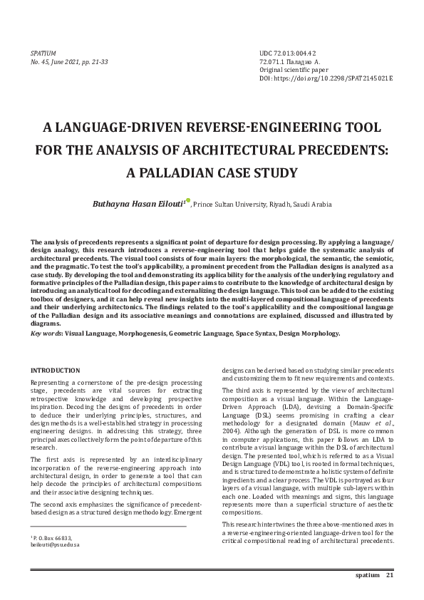 (PDF) A language-driven reverse-engineering tool for the analysis of architectural precedents: A ...