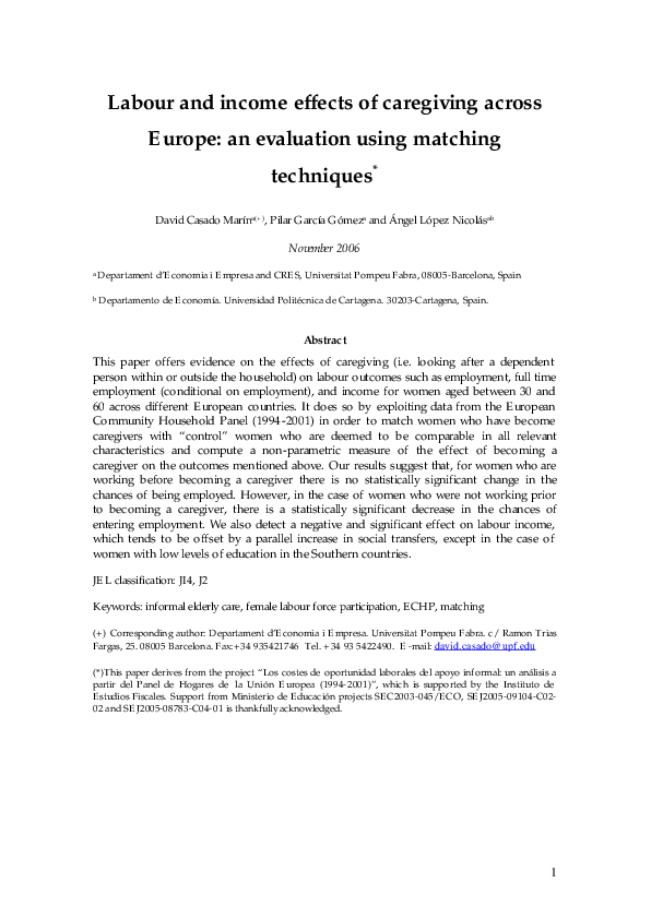(PDF) Labour and income effects of caregiving across Europe: an ...
