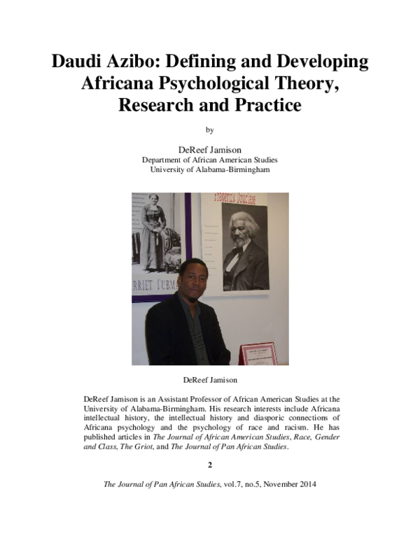 (PDF) Daudi Azibo: Defining and Developing Africana Psychological ...