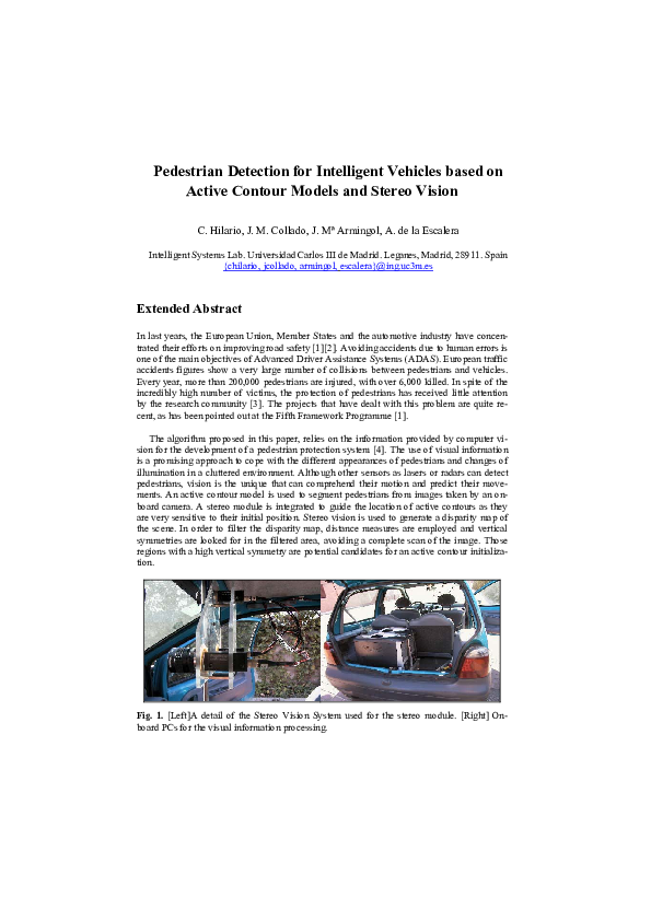 (PDF) Pedestrian Detection for Intelligent Vehicles Based on Active ...