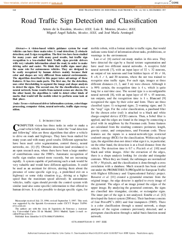 (PDF) Road traffic sign detection and classification