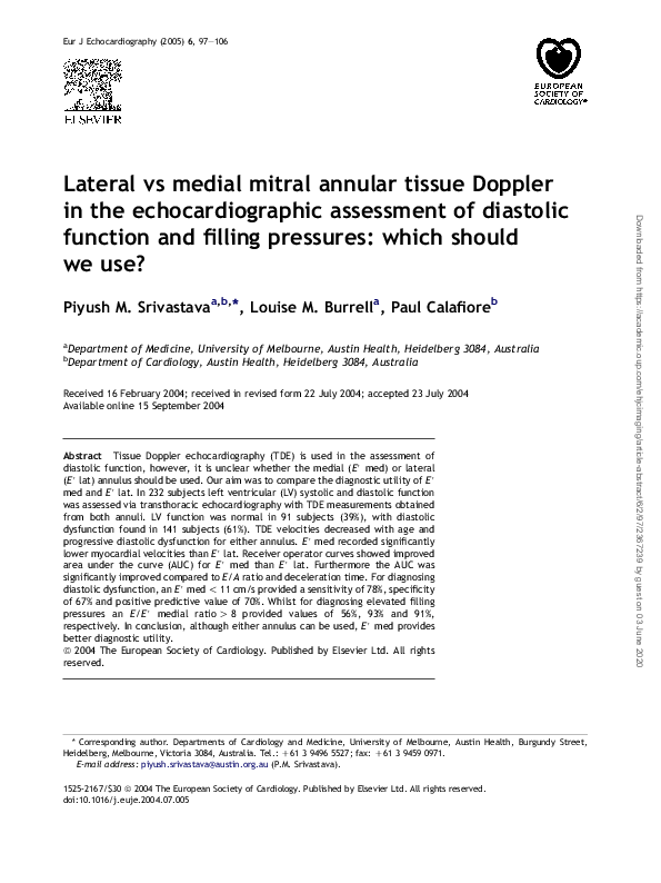 (PDF) Lateral vs medial mitral annular tissue Doppler in the ...
