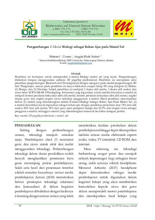 (PDF) Pengembangan E-Modul Biologi sebagai Bahan Ajar pada Materi Sel