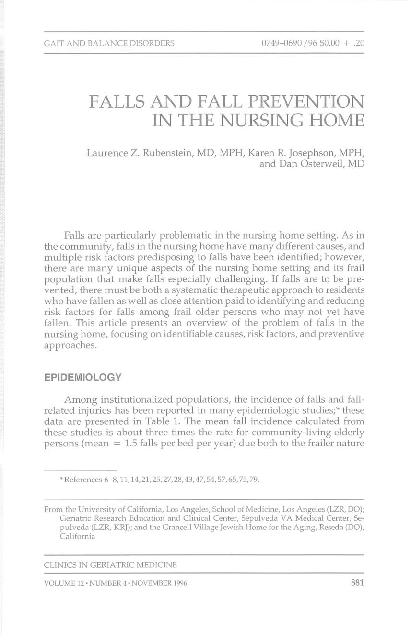 (PDF) Falls and Fall Prevention in the Nursing Home