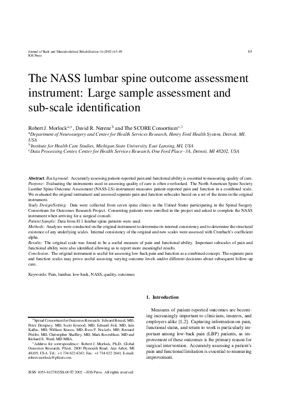 (PDF) NASS Lumbar Spine Outcome Assessment Instrument