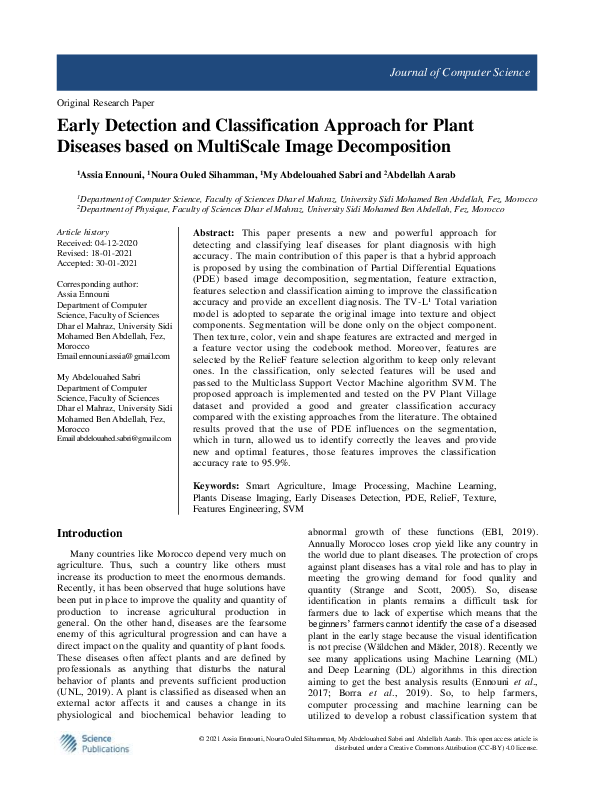 (PDF) Early Detection and Classification Approach for Plant Diseases based on MultiScale Image ...