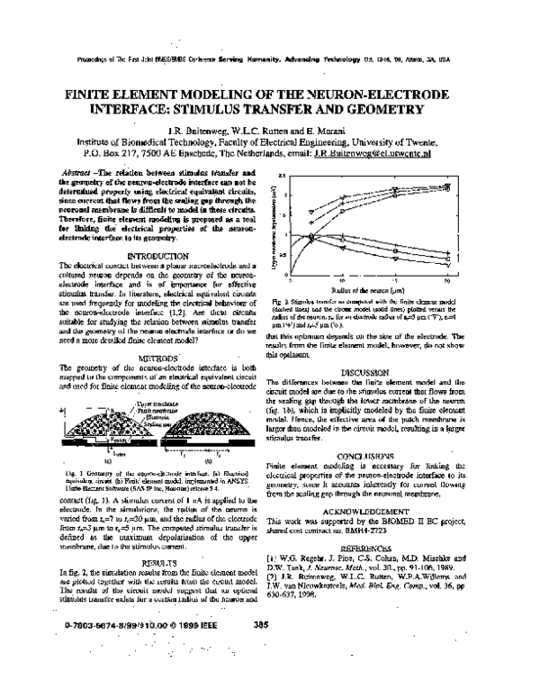(PDF) Finite element modeling of the neuron-electrode interface | Enrico Marani - Academia.edu