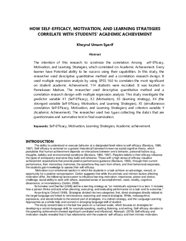 (PDF) How Self-Efficacy, Motivation, and Learning Strategies Correlate with Students' Academic ...