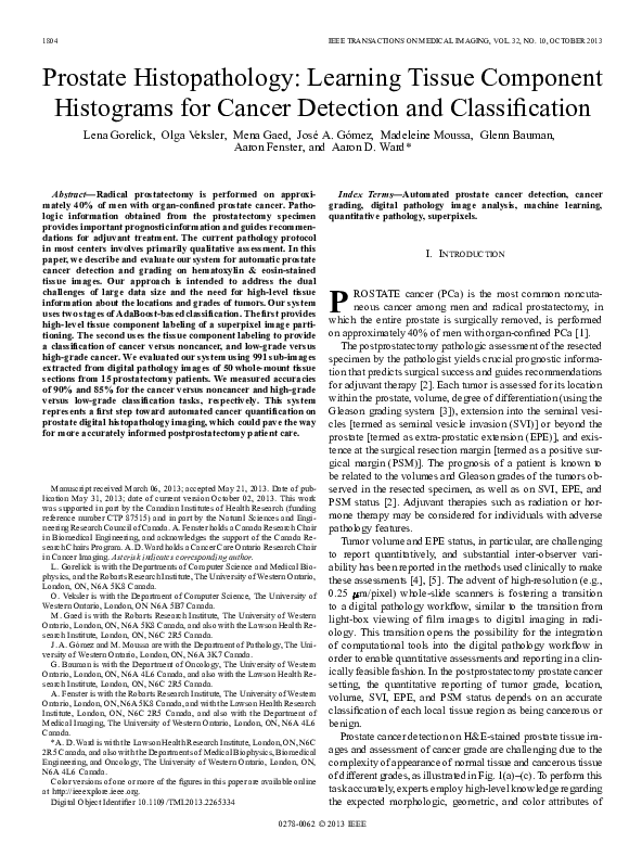 (PDF) Prostate Histopathology: Learning Tissue Component Histograms for Cancer Detection and ...