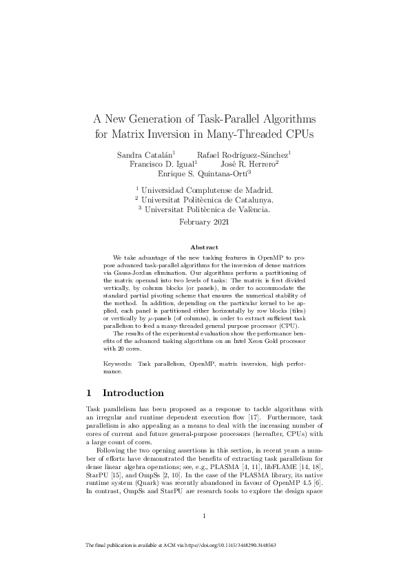 (PDF) A New Generation of Task-Parallel Algorithms for Matrix Inversion ...