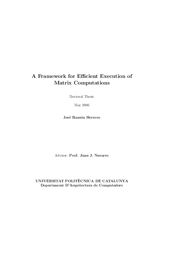 (PDF) A framework for efficient execution of matrix computations