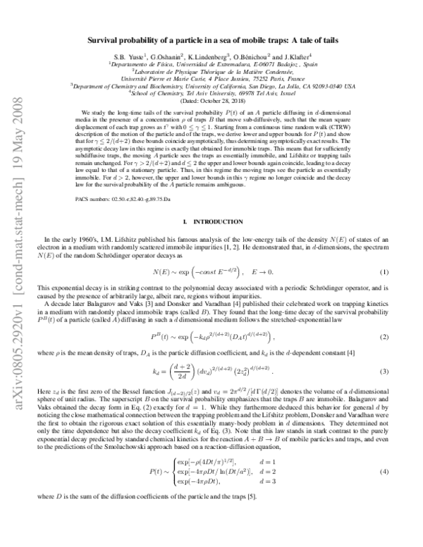 (PDF) Survival probability of a particle in a sea of mobile traps: A ...