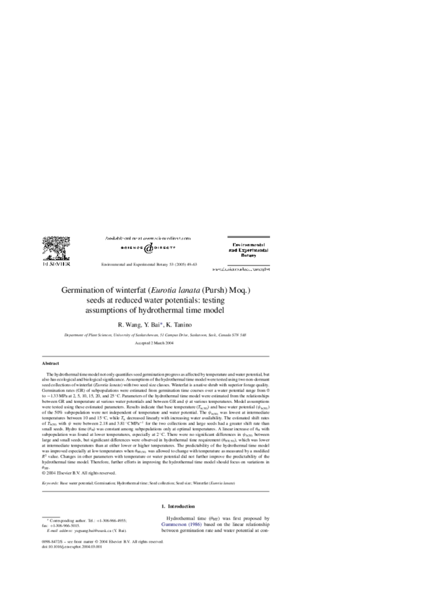 (PDF) Germination of winterfat (Eurotia lanata (Pursh) Moq.) seeds at ...