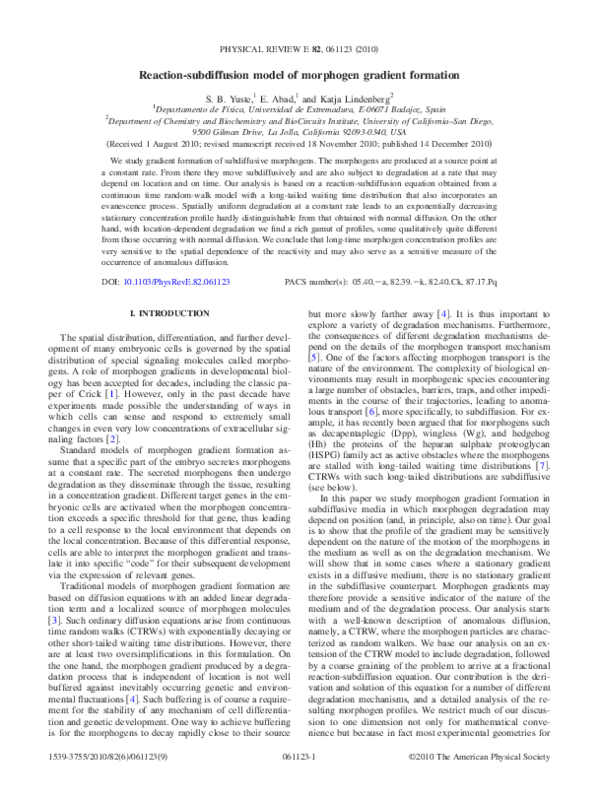 (PDF) Reaction-subdiffusion model of morphogen gradient formation