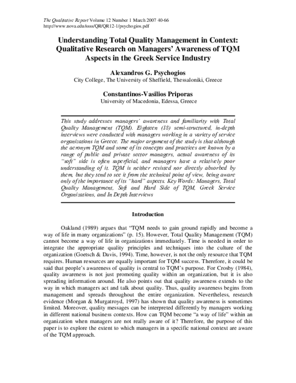 (PDF) Understanding Total Quality Management in Context: Qualitative ...