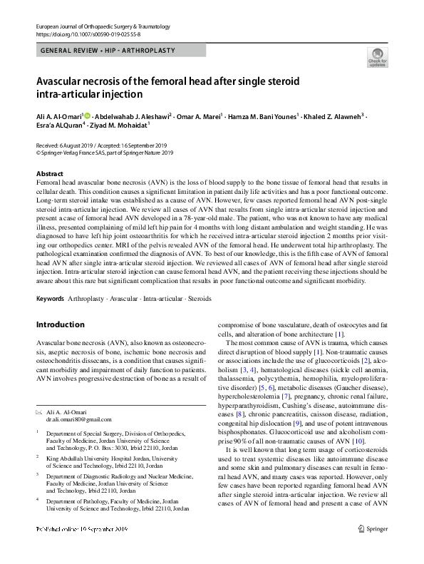 (PDF) Avascular necrosis of the femoral head after single steroid intra ...