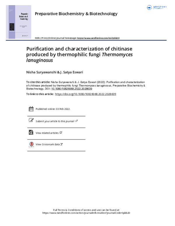 (PDF) Purification and characterization of chitinase produced by thermophilic fungi Thermomyces ...