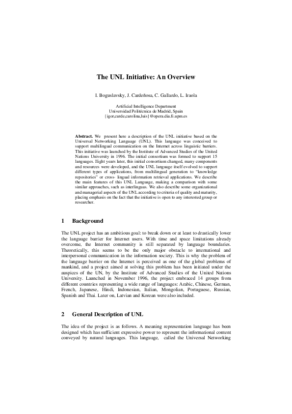 (PDF) The UNL Initiative: An Overview