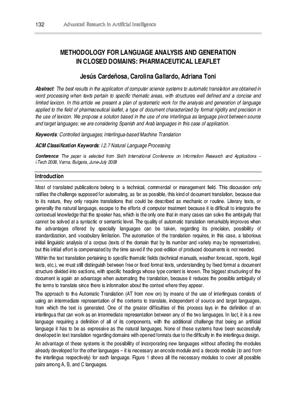 (PDF) Methodology for Language Analysis and Generation in Closed ...