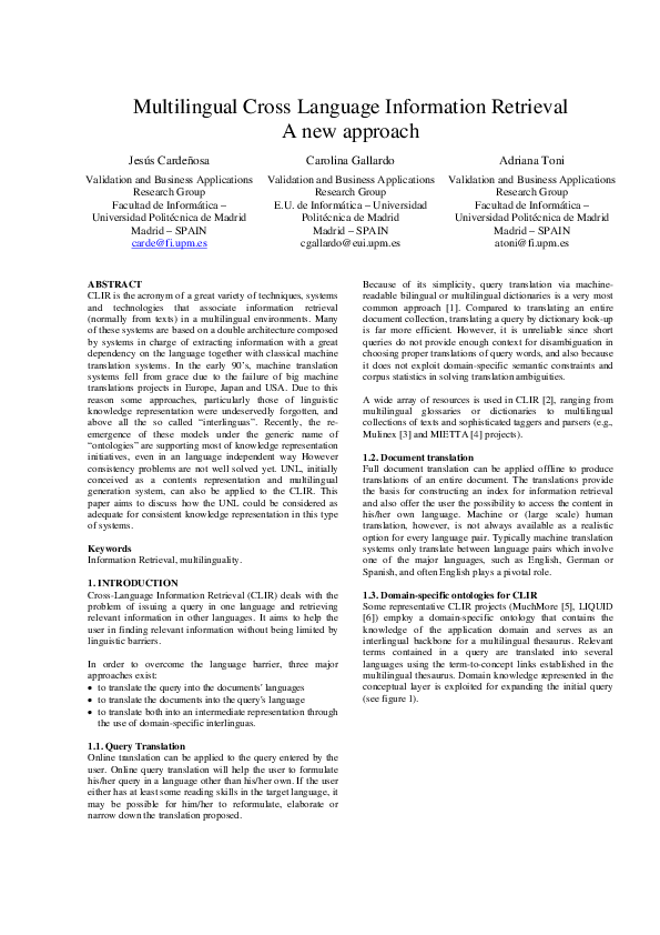 (PDF) Multilingual Cross Language Information Retrieval A new approach