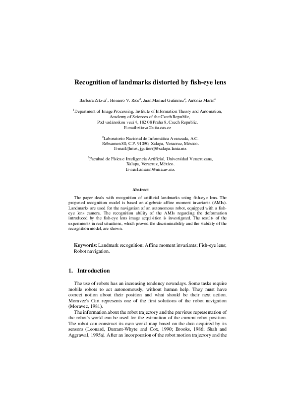(PDF) Recognition of landmarks distorted by fish-eye lens