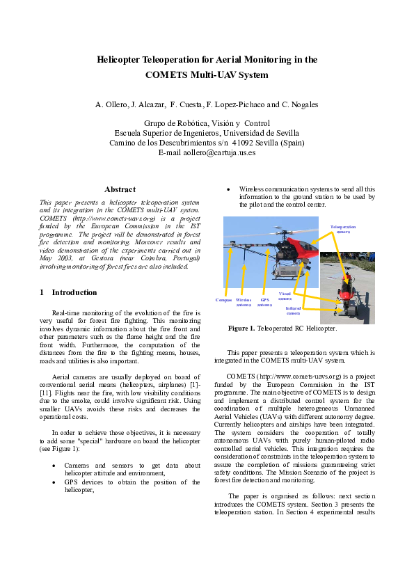 (PDF) Helicopter teleoperation for aerial monitoring in the COMETS ...