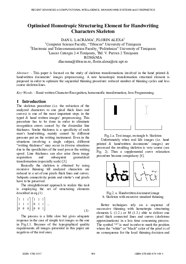 (PDF) Optimised homotropic structuring element for handwriting characters skeleton