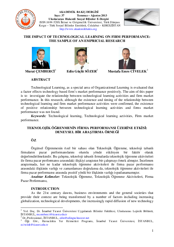 (PDF) The Impact of Technological Learning on Firm Performance: The Sample of an Empirical Research