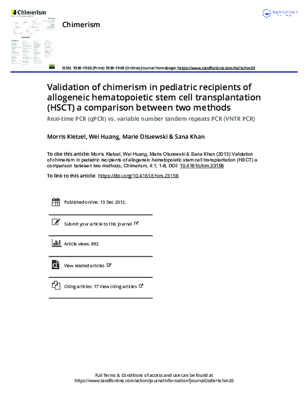 (PDF) Validation of chimerism in pediatric recipients of allogeneic ...