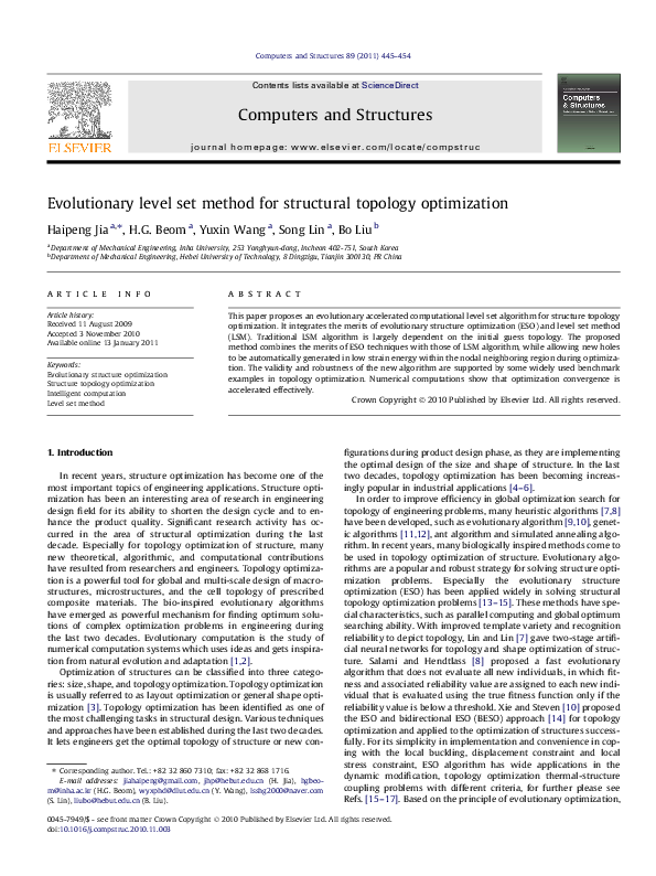 (PDF) Evolutionary level set method for structural topology optimization