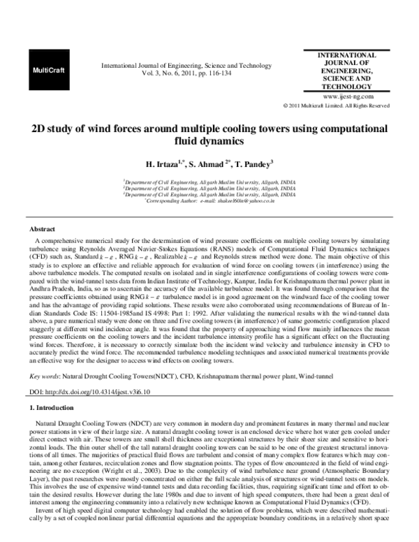 (PDF) 2D study of wind forces around multiple cooling towers using computational fluid dynamics