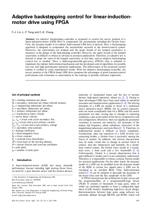 (PDF) Adaptive backstepping control for linear-induction-motor drive using FPGA