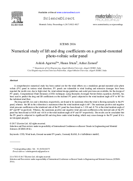 (PDF) Numerical study of lift and drag coefficients on a ground-mounted ...