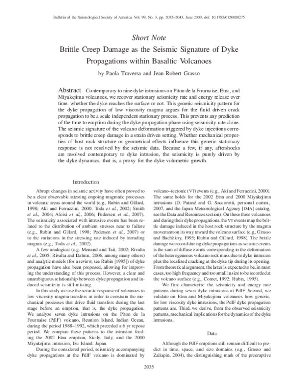 (PDF) Brittle Creep Damage as the Seismic Signature of Dyke ...