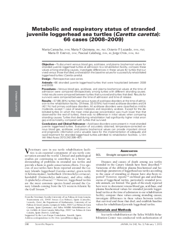 (PDF) Metabolic and respiratory status of stranded juvenile loggerhead ...