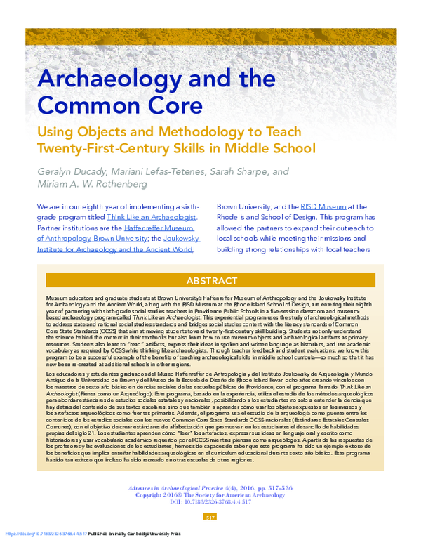 (PDF) Archaeology and the Common Core