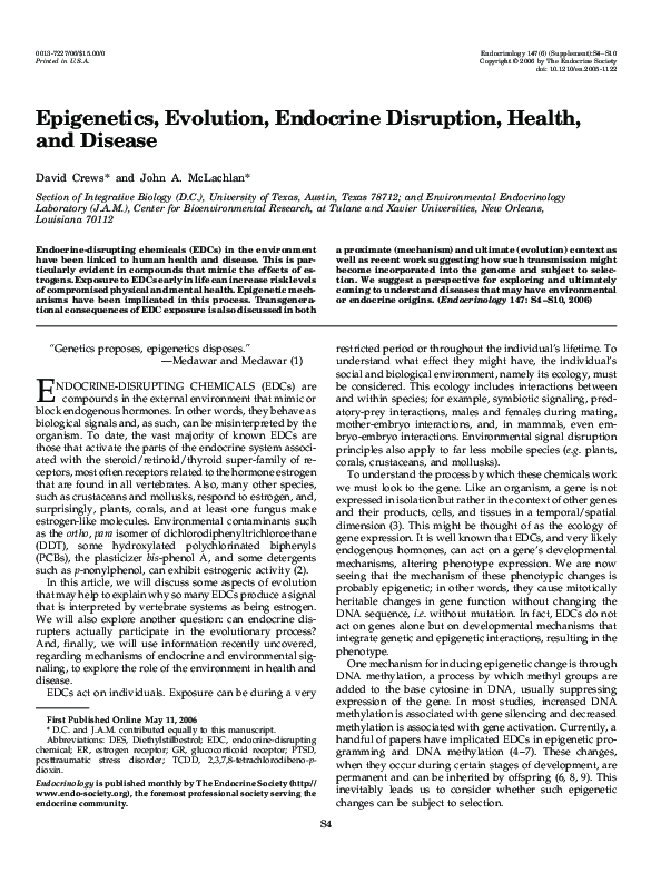 (PDF) Epigenetics, Evolution, Endocrine Disruption, Health, and Disease