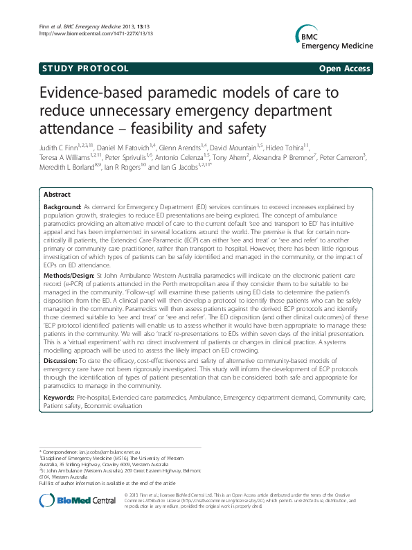 (PDF) Evidence-based paramedic models of care to reduce unnecessary ...