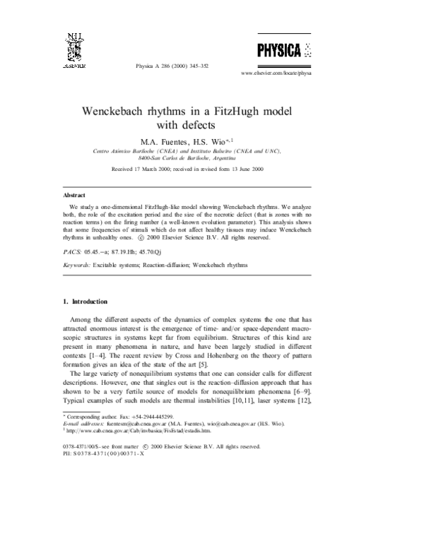 (PDF) Wenckebach rhythms in a FitzHugh model with defects