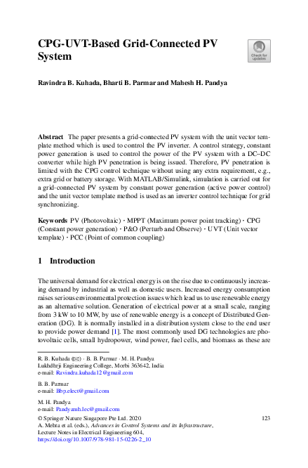 (PDF) CPG-UVT-Based Grid-Connected PV System
