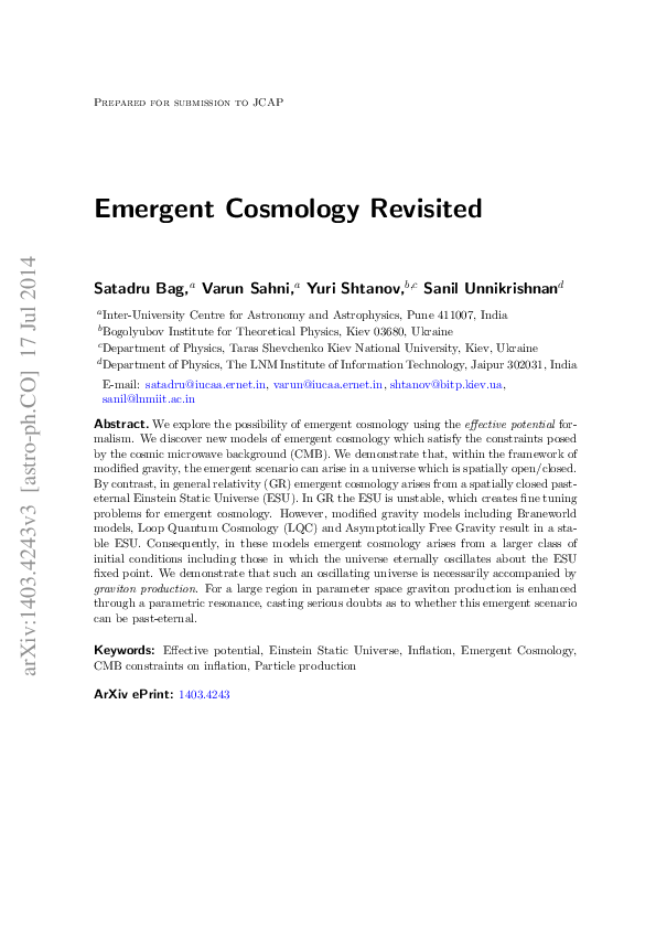 (PDF) Emergent cosmology revisited