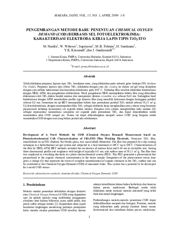 (PDF) PENGEMBANGAN METODE BARU PENENTUAN CHEMICAL OXYGEN DEMAND (COD ...