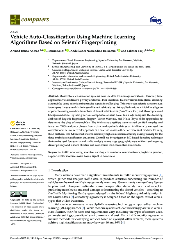 (PDF) Vehicle Auto-Classification Using Machine Learning Algorithms Based on Seismic Fingerprinting