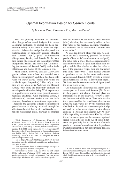 (PDF) Optimal Information Design for Search Goods