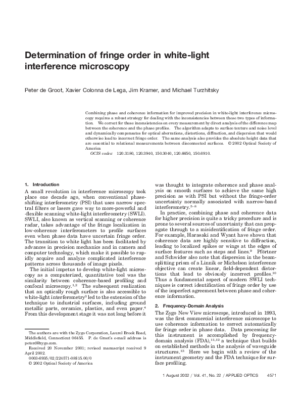(PDF) Determination of fringe order in white-light interference microscopy