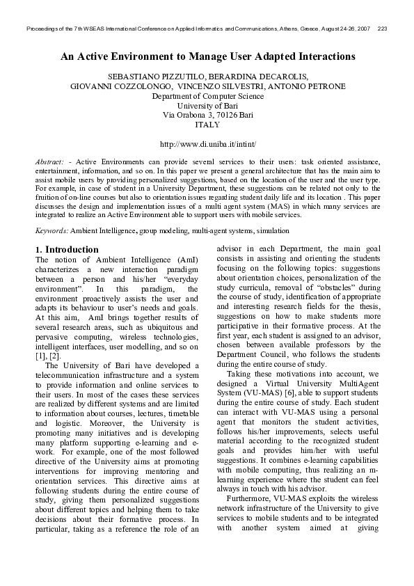 (PDF) An active environment to manage user adapted interactions