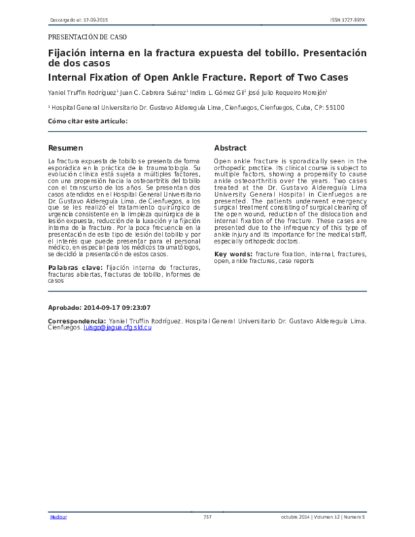 (PDF) Internal Fixation of Open Ankle Fracture. Report of Two Cases