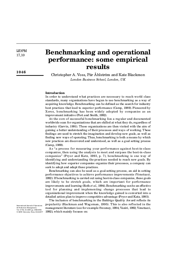 (PDF) Benchmarking and operational performance: Some empirical results ...