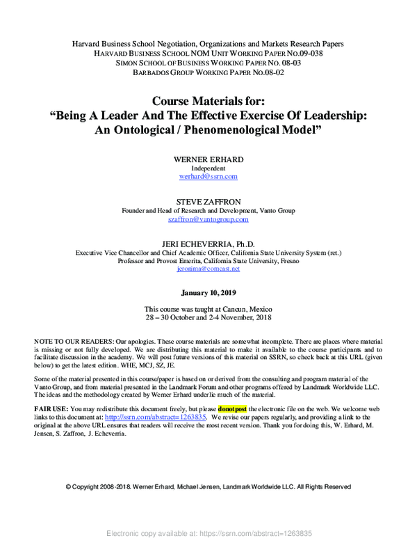 (PDF) Course Materials for: Being a Leader and the Effective Exercise of Leadership--An ...